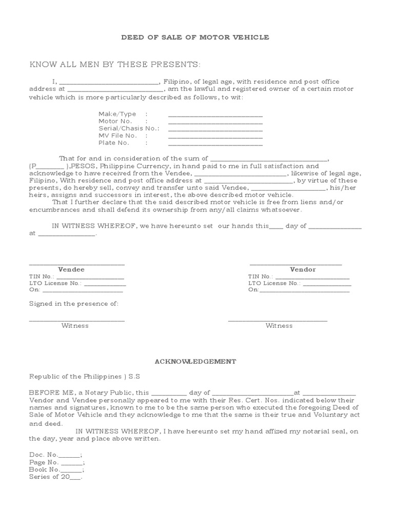 Motor Vehicle Sale Agreement Template | PDF | Finance & Money Management