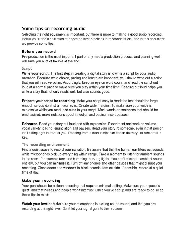 Some Tips On Recording Audio: Before You Record | PDF | Microphone ...