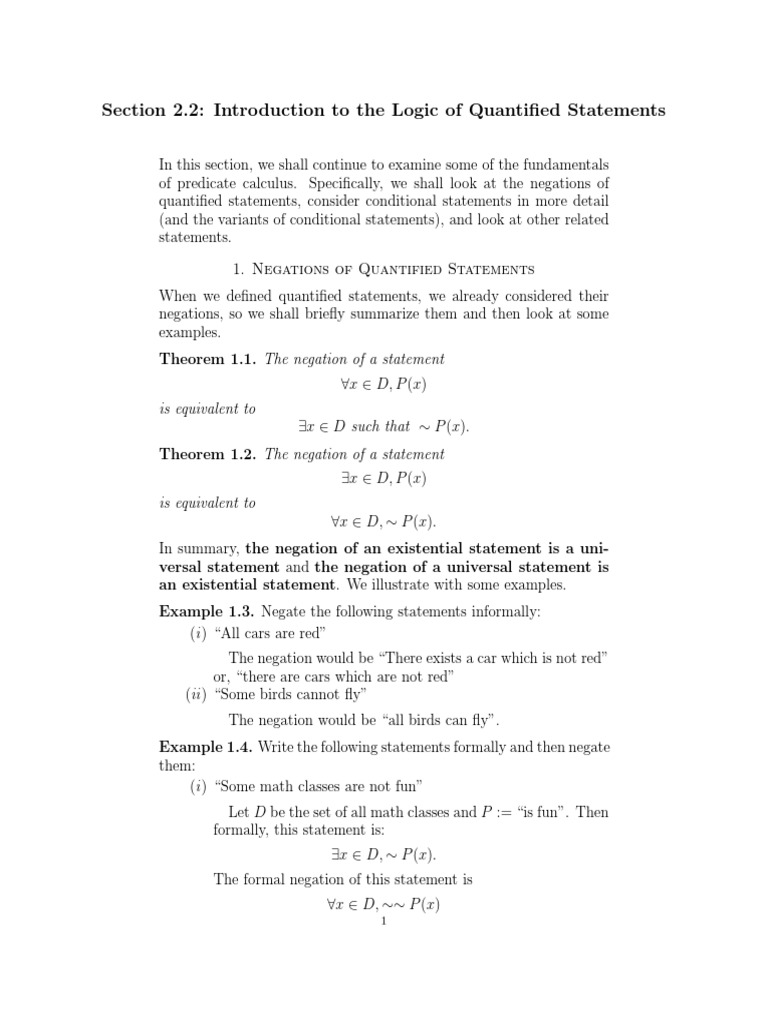 Section 2.2: Introduction To The Logic of Quantified Statements | PDF ...