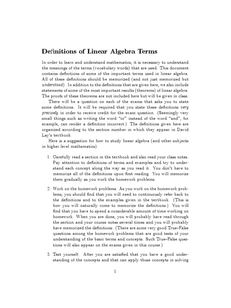 Linear Algebra Terms | PDF | Linear Subspace | Basis (Linear Algebra)
