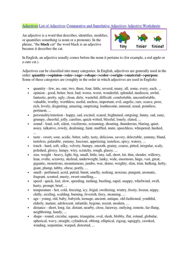 Adjectives | PDF | Adjective | Rules