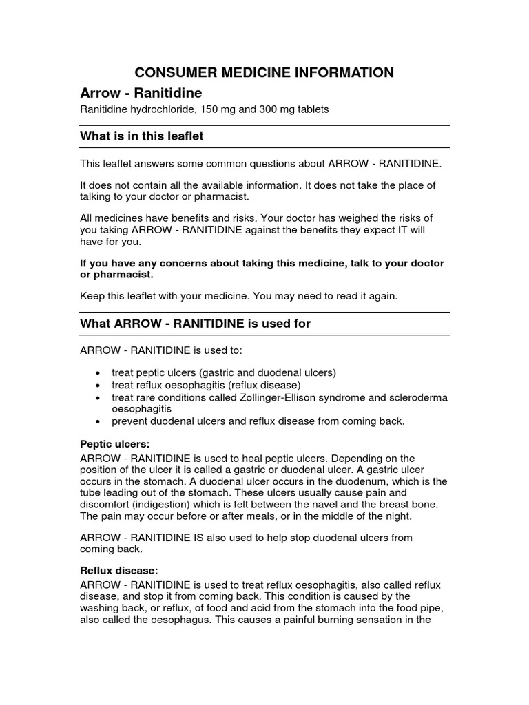 Consumer Medicine Information Arrow - Ranitidine: What Is in This ...