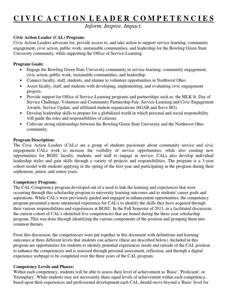 Civic Action Leader Competencies | PDF | Service Learning | Civic ...