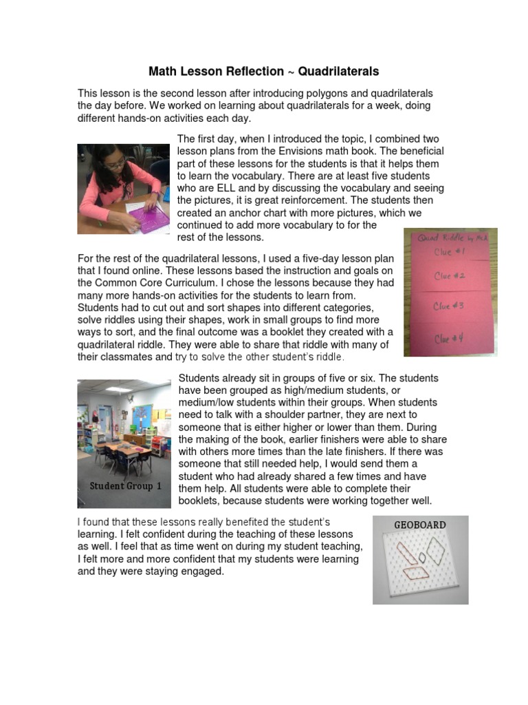Math Lesson Reflection | PDF