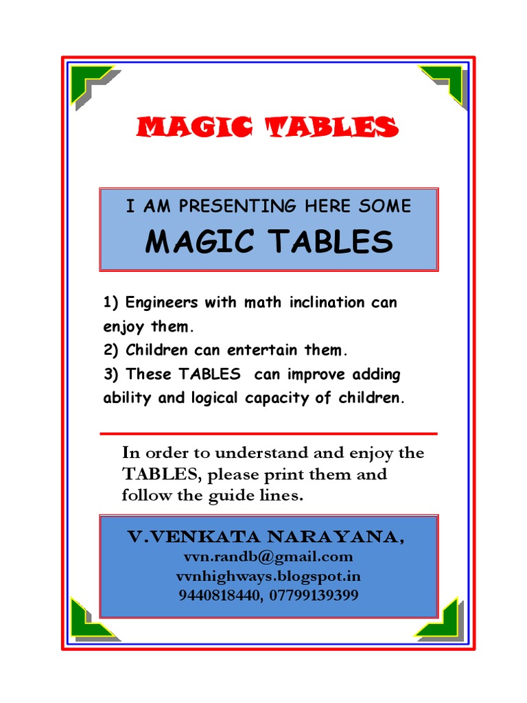 Magic Tables: Magic Tables Magic Tables Magic Tables Magic Tables | PDF ...