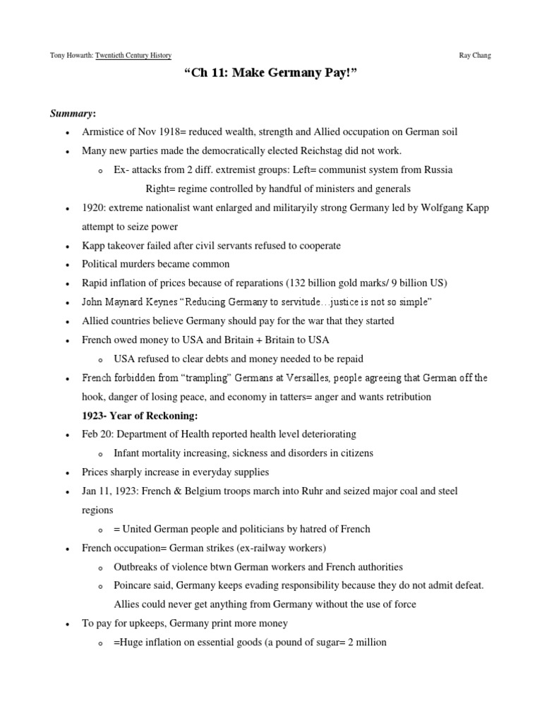 IB History - Make Germany Pay | PDF | Weimar Republic | International ...