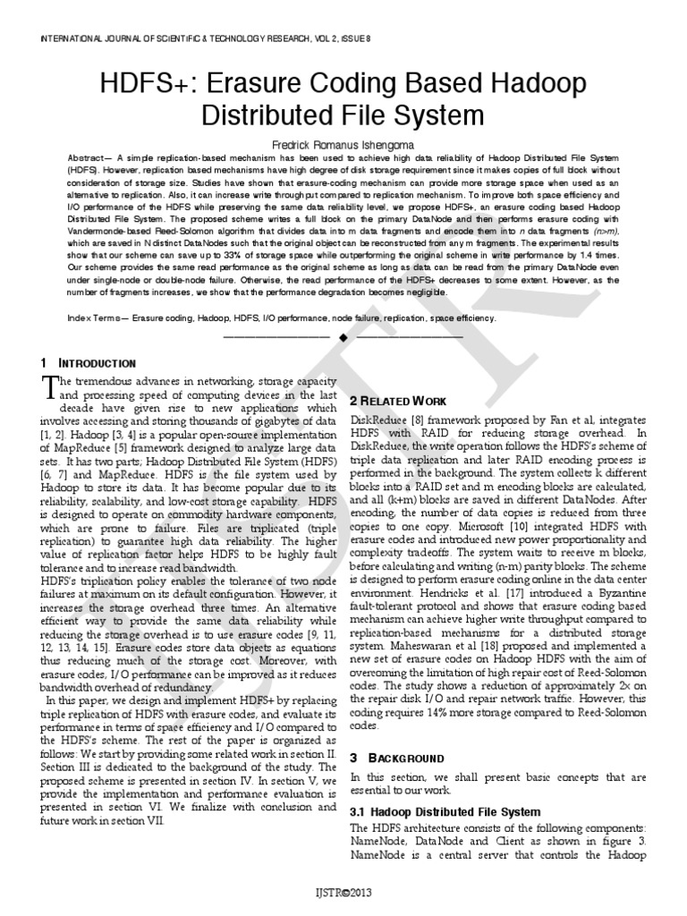 Fredrick Ishengoma - Erasure Coding Based Hadoop Distributed File System | PDF | Apache Hadoop ...