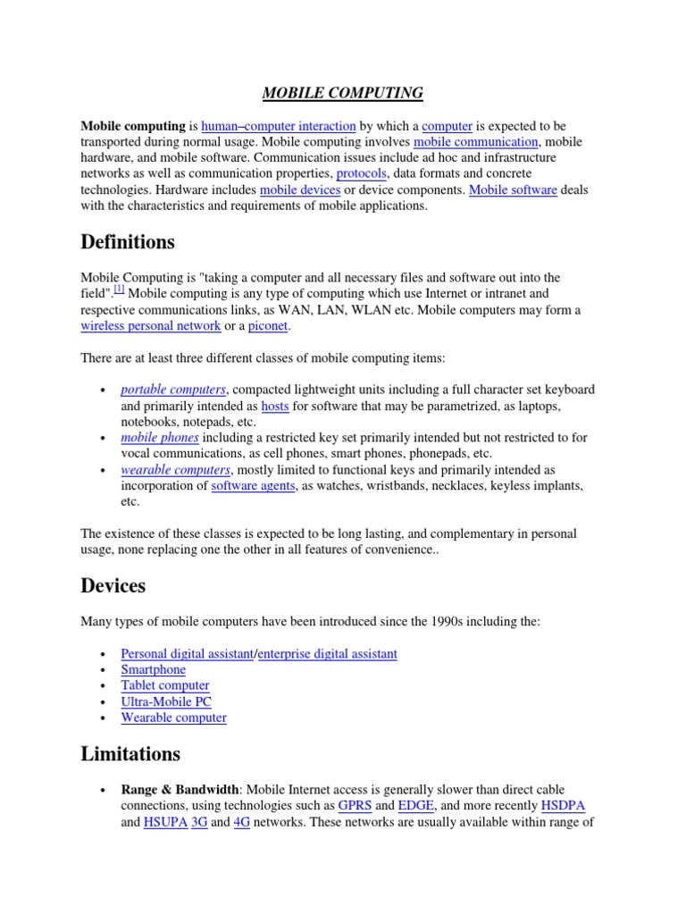 An Overview Of Mobile Computing Defining The Technology Devices Limitations And Applications