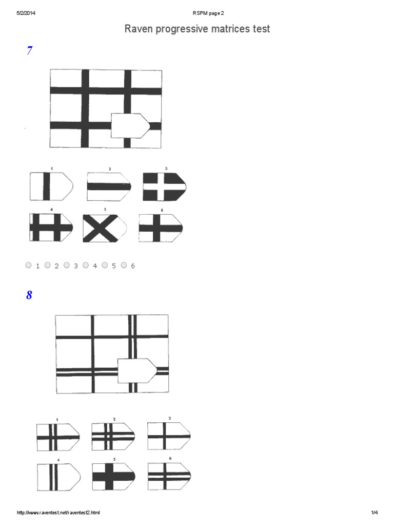 Raven Progressive Matrices Test | PDF