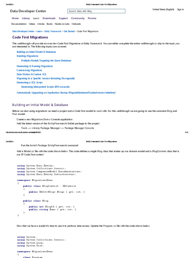 Entity Framework Code First Migrations Pdf Entity Framework Databases 