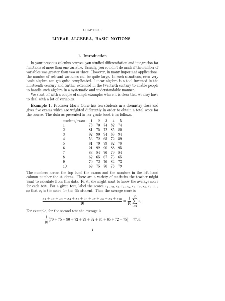 Linear Algebra, Basic Notions:, X, X, X, X, X, X, X, X, X | PDF ...