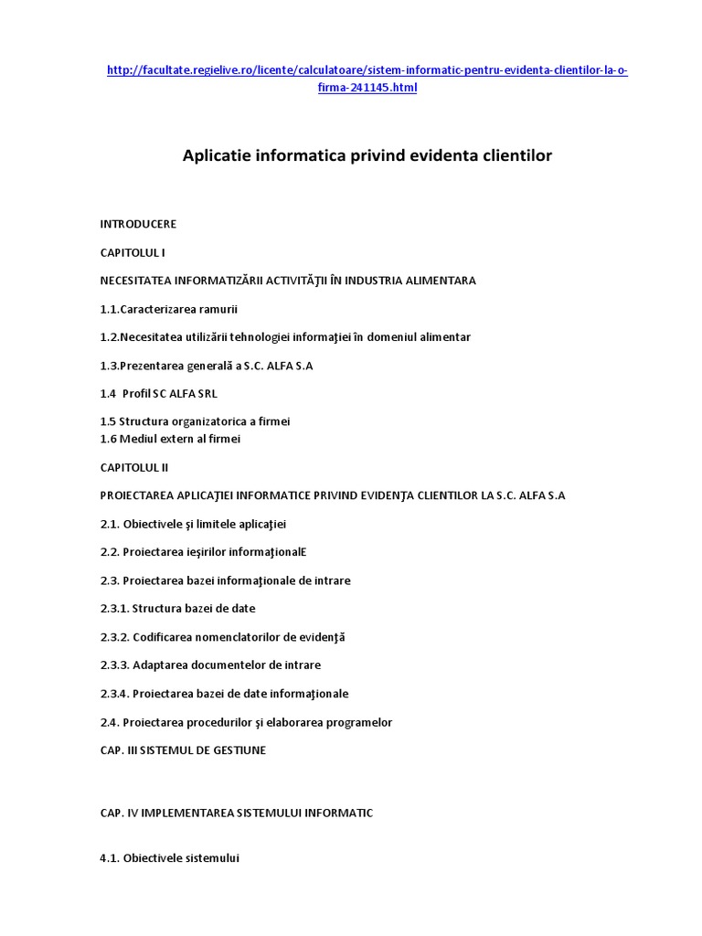 Cuprins Lucrare de Licenta | PDF