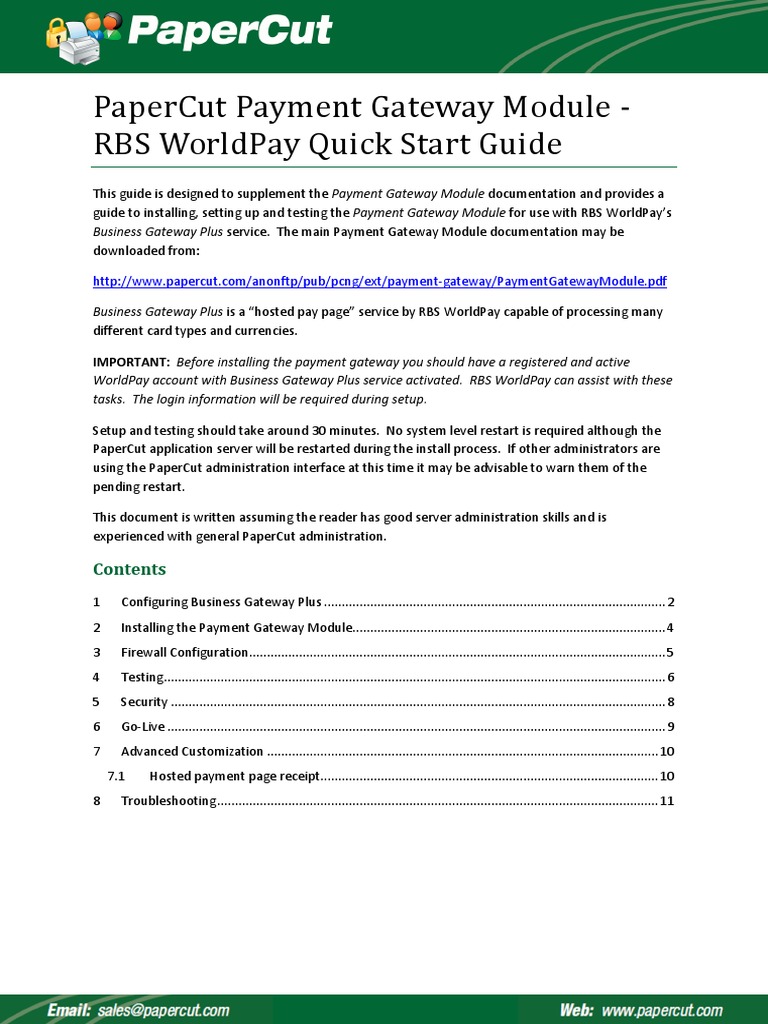 Papercut Payment Gateway Module - Rbs Worldpay Quick Start Guide | PDF ...
