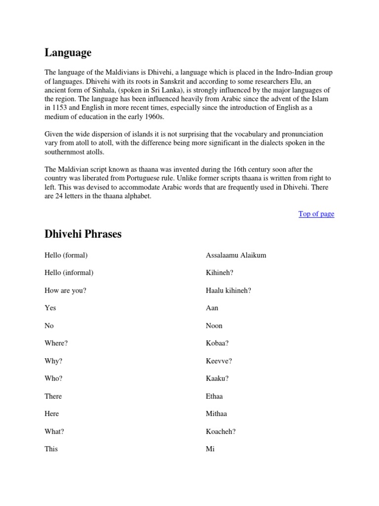 Maldivian Language, | Language Families | Languages