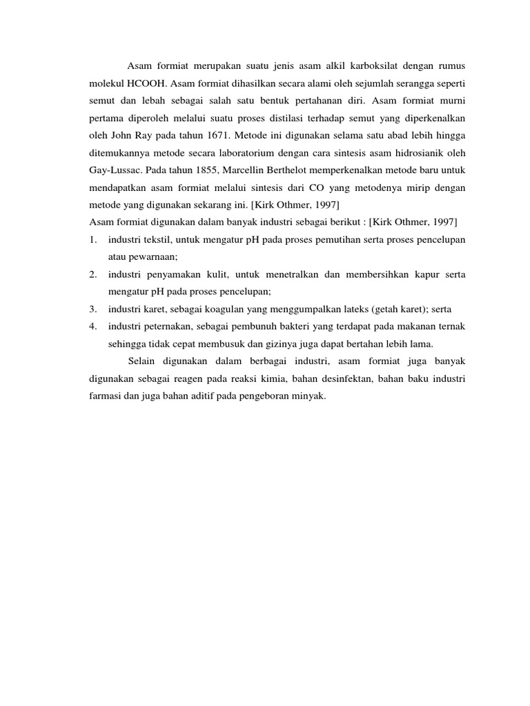 Asam Formiat Merupakan Suatu Jenis Asam Alkil Karboksilat Dengan Rumus ...