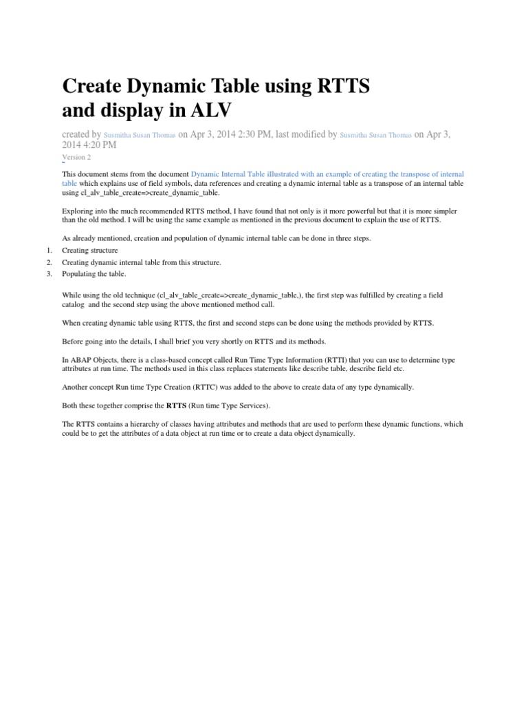 Create Dynamic Table Using RTTS and Display in ALV | PDF | Method (Computer Programming) | Class ...