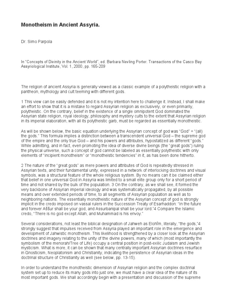 Monotheism in Ancient Assyria - Simo Parpola - ENG | PDF | Monotheism ...