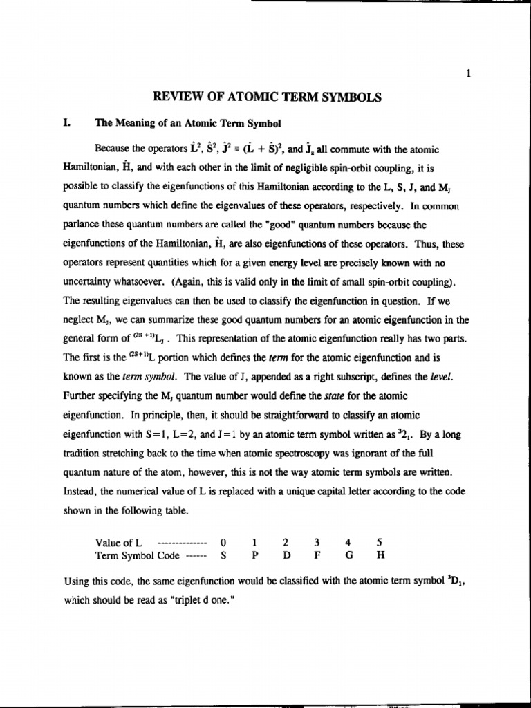 Atomic Term Symbols | PDF | Electron Configuration | Atomic Orbital