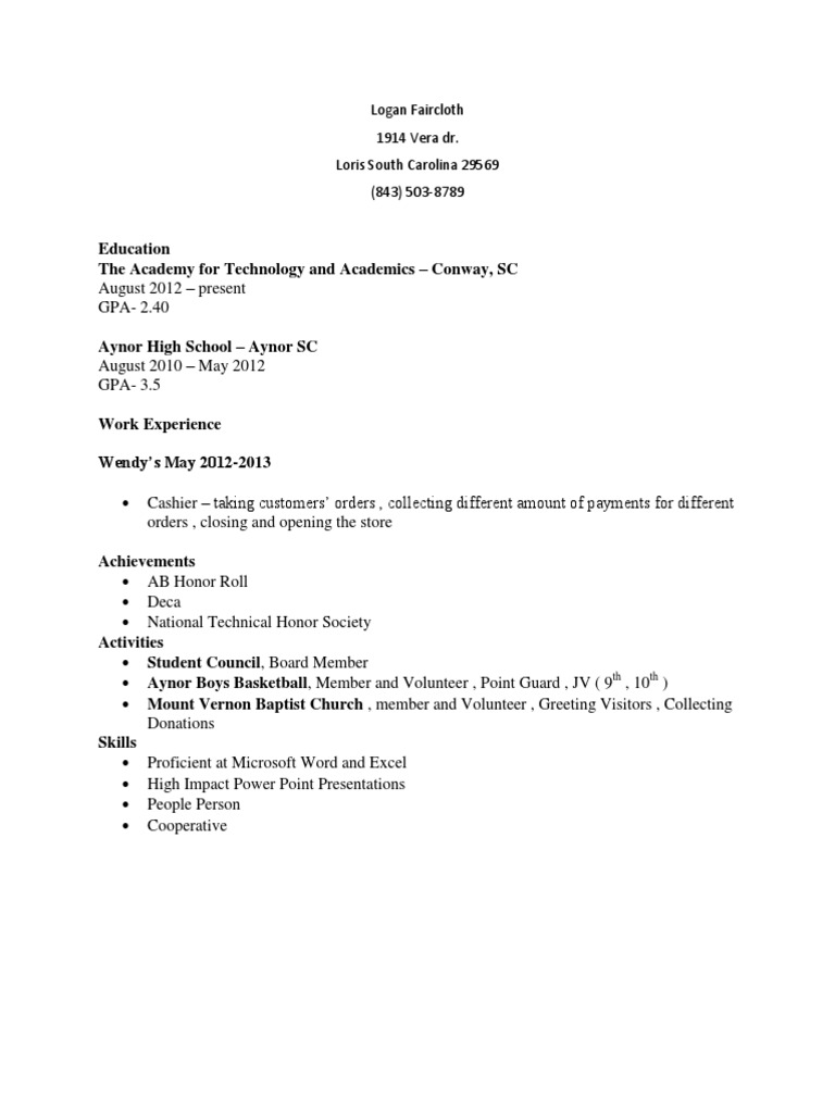 Wendy's Experience in Loris, SC | PDF | Career & Growth