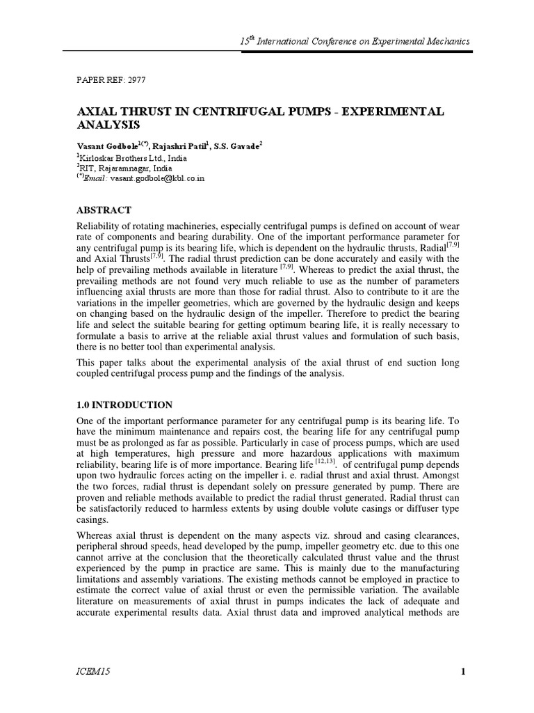 Axial Thrust in Centrifugal Pumps | PDF | Pump | Rotation Around A ...