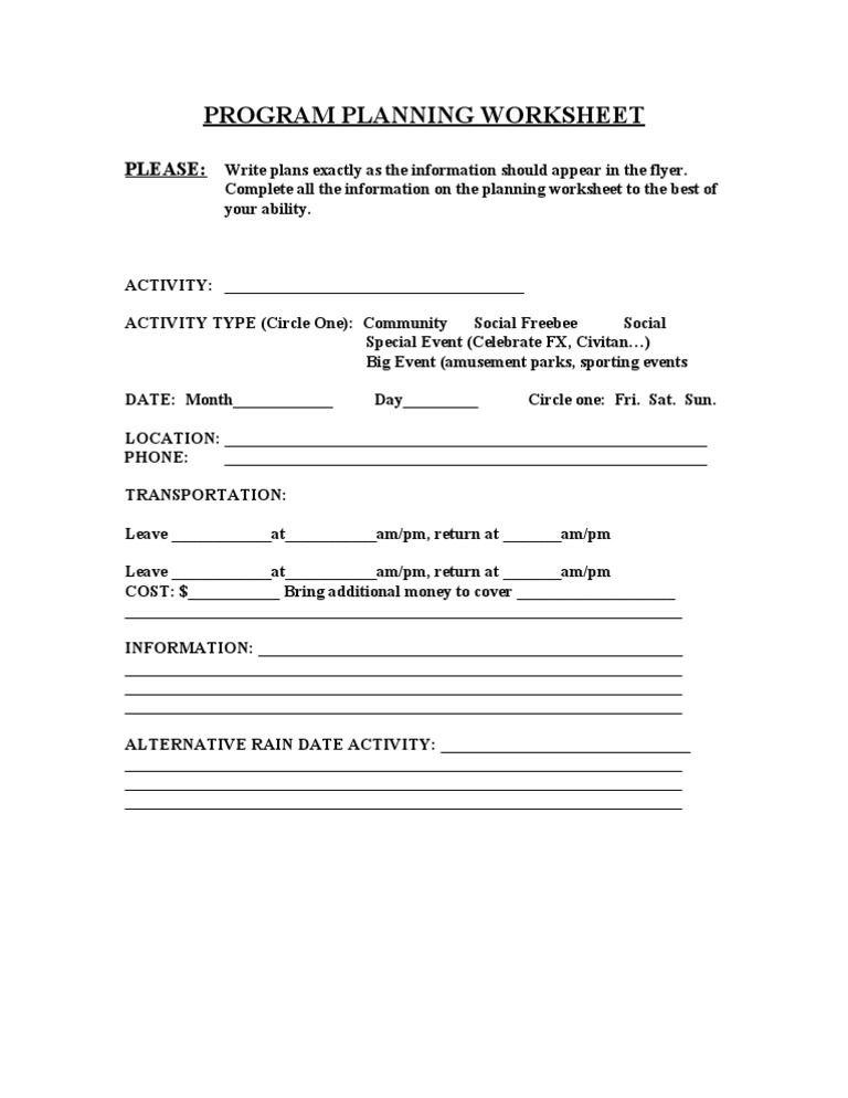 Planning Worksheet | PDF