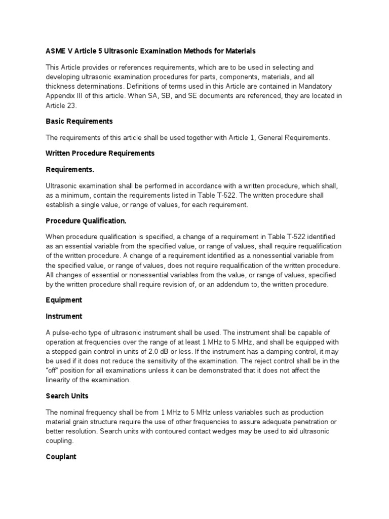 ASME V Article 5: Ultrasonic Methods | PDF | Ultrasound | Heat Treating