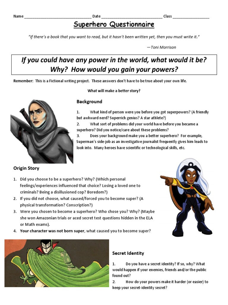 24 april 2014 superhero questionnaire | Superheroes | Test (Assessment)