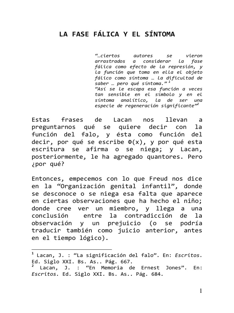 La Fase Falica y El Sintoma | Jacques Lacan | Verdad