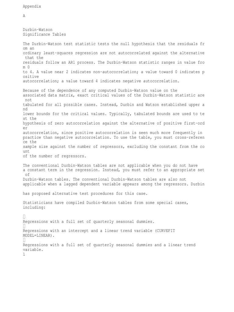 Durbin Watson Tables | PDF | Regression Analysis | Multivariate Statistics