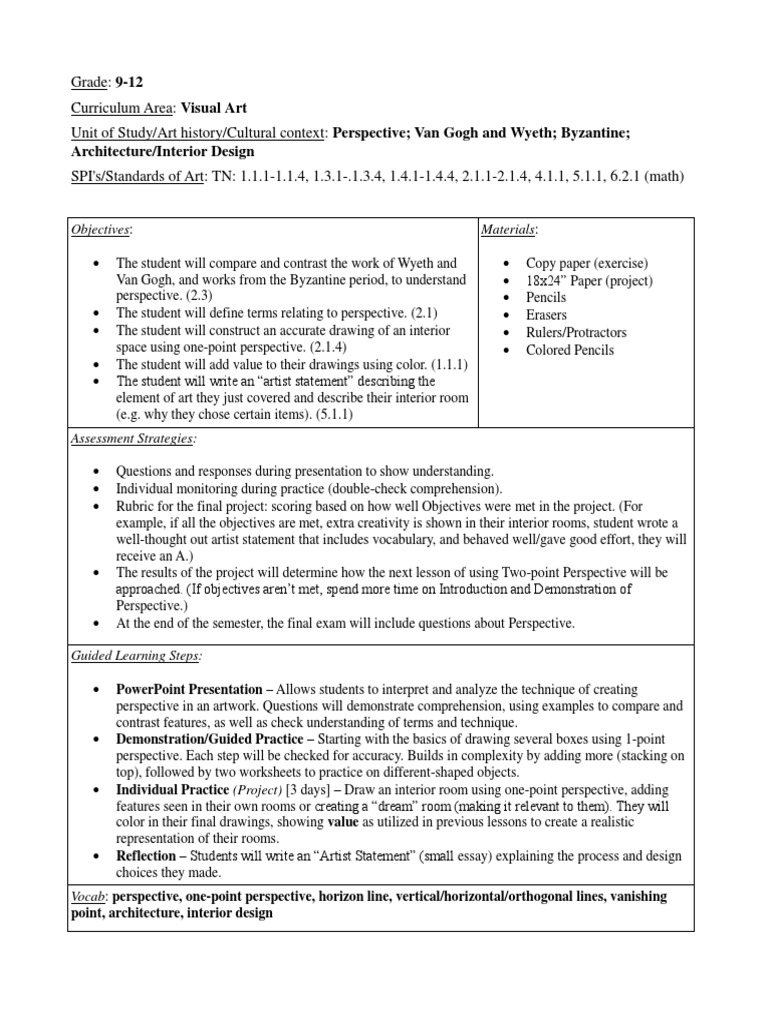 1 Point Perspective Lesson Plan | Perspective (Graphical) | Drawing