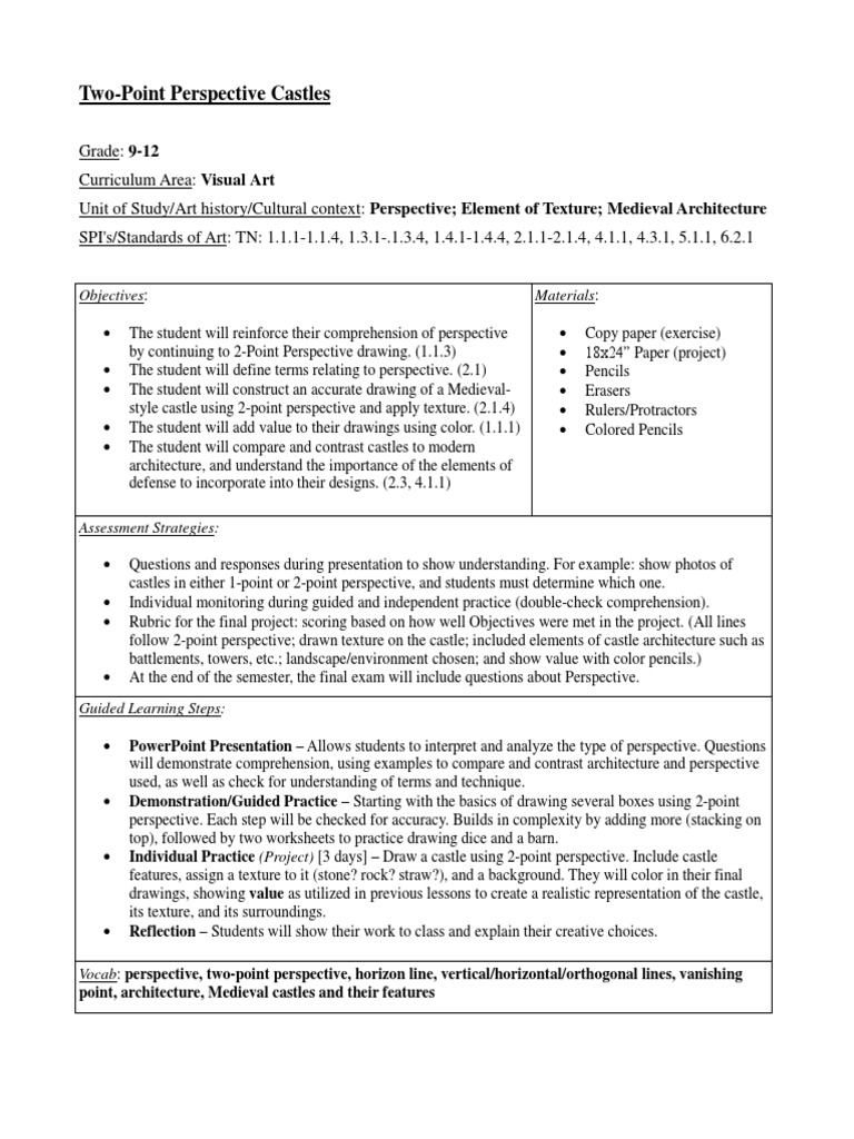 2 Point Perspective Lesson Plan | PDF | Drawing | Perspective (Graphical)