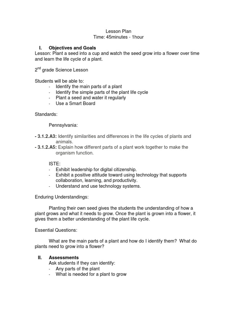 Lesson Plan - Plant Life Cycle | PDF | Lesson Plan | Quality Of Life