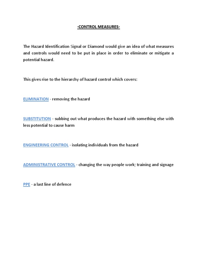 Control Measures Elimination Pdf