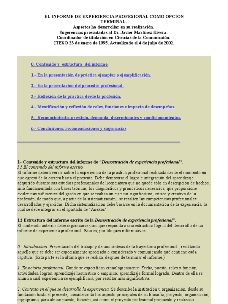 El Informe de Experiencia Profesional Como Opcion Terminal | PDF | Prueba (evaluación) | Experiencia