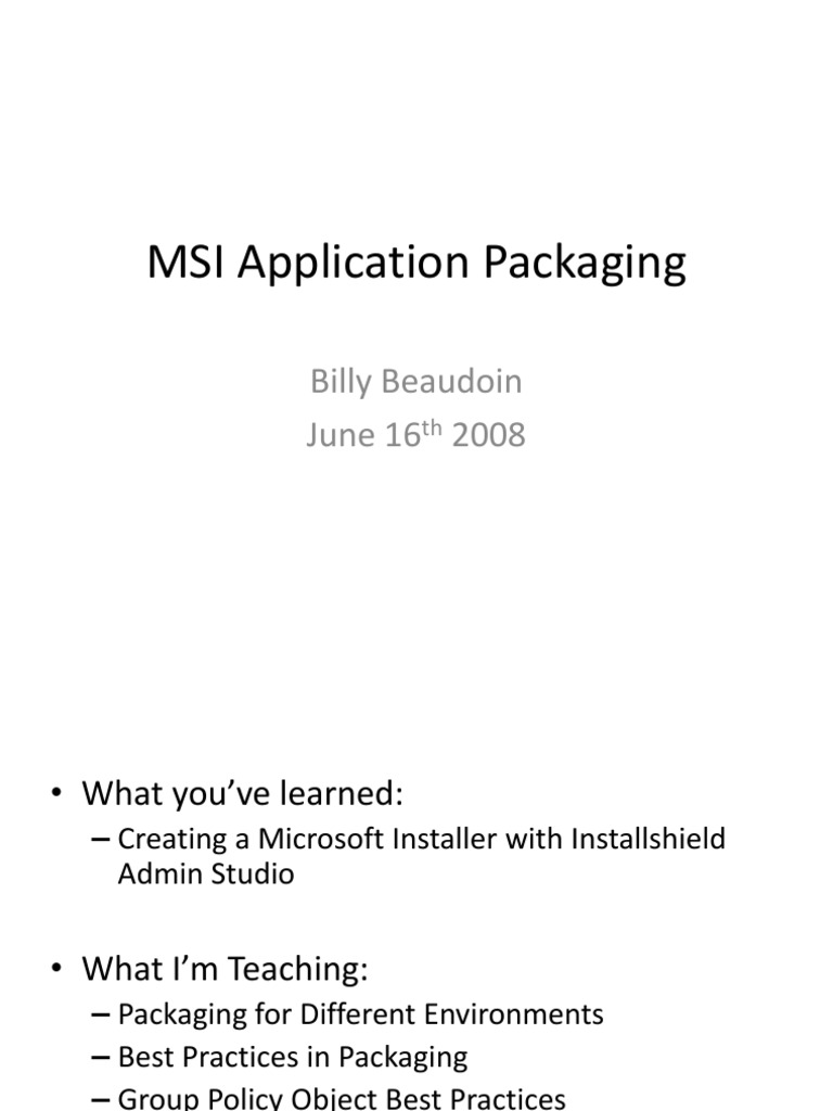MSI Application Packaging | PDF | Windows Registry | Group Policy