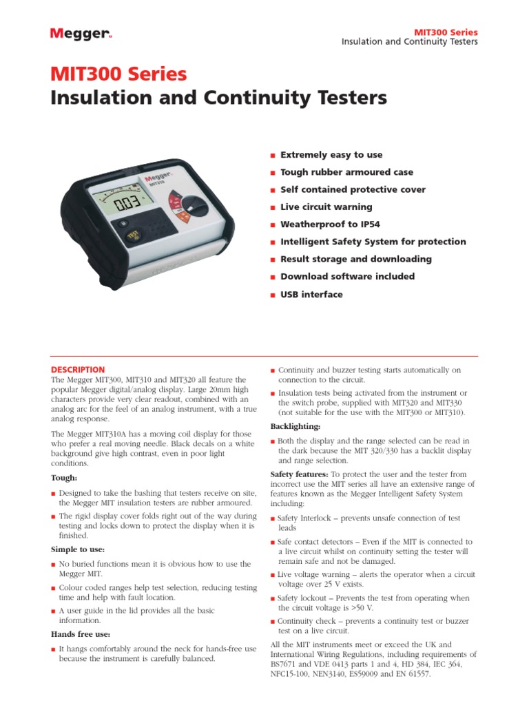 Megger MIT300 Series Testers Overview | PDF | Battery (Electricity ...