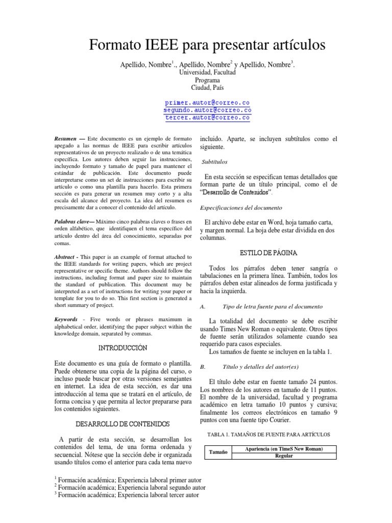 formato-articulos-IEEE FCNI para Presentar Artículos o Laboratorios | PDF | Comillas | Correo ...