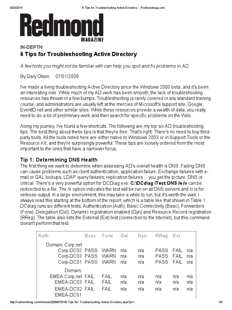 Active Directory Troubleshooting Tips | PDF | Active Directory | Domain ...