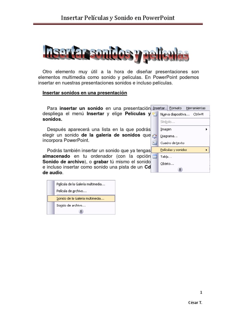 Ejercicio Insertar Sonido | PDF | Microsoft PowerPoint | Point and Click