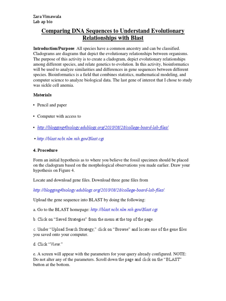 Comparing DNA Sequences To Understand Evolutionary Relationships With Blast | PDF ...