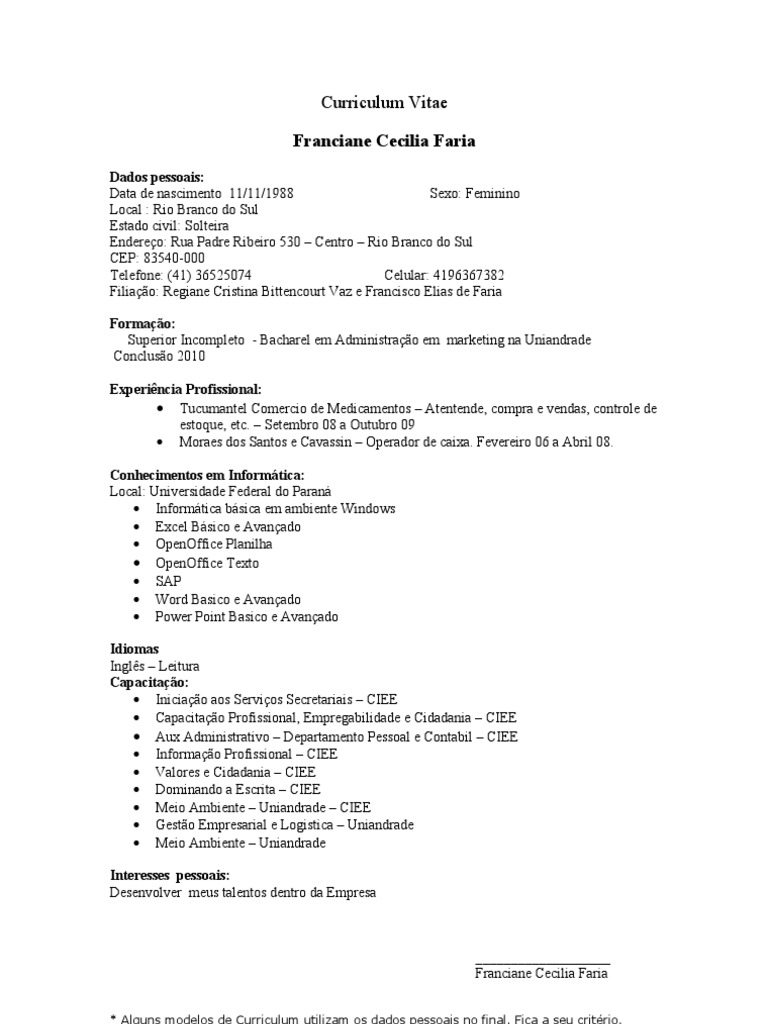 Modelo de Curriculum Vitae | PDF