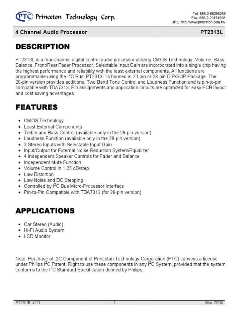 PT2313L S | PDF | Equalization (Audio) | Audio Engineering
