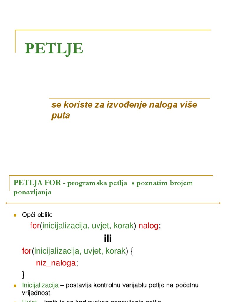Petlja FOR, C Jezik, Programiranje U C-U, Programiranje | PDF