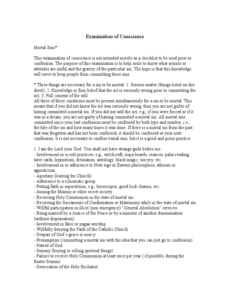 Examination of Conscience--With Imperfections | Penance | Confession ...