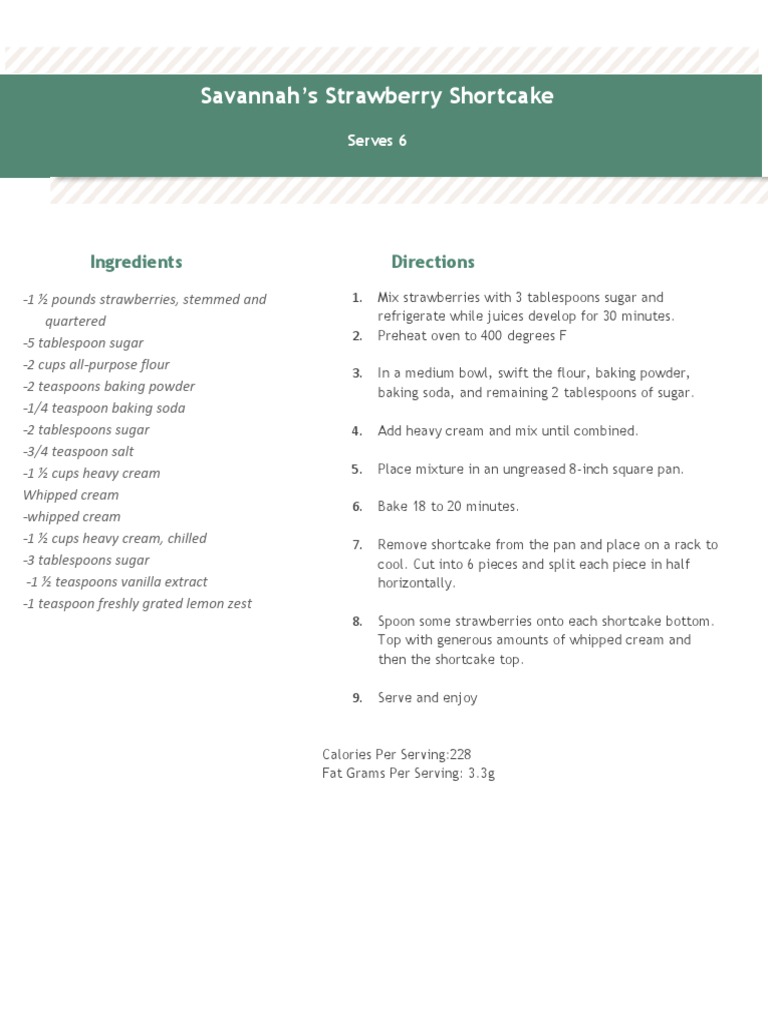 Savannah's Strawberry Shortcake Recipe | PDF | Wellness | Technology ...
