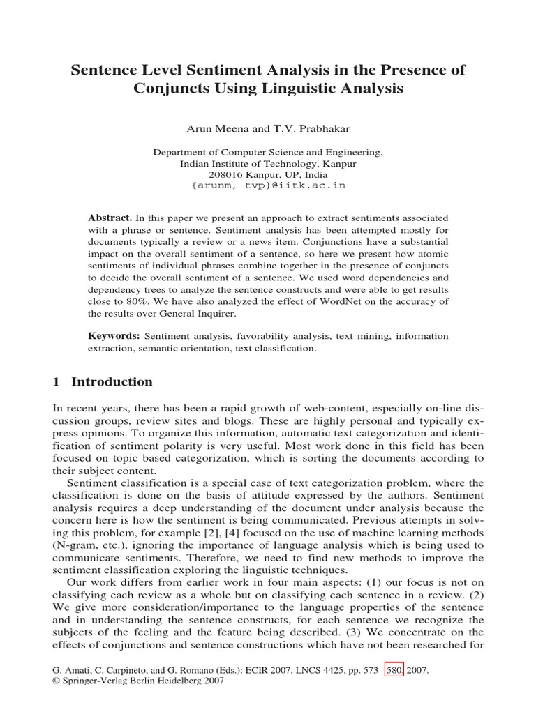 Sentence Level Sentiment Analysis | Download Free PDF | Phrase | Word