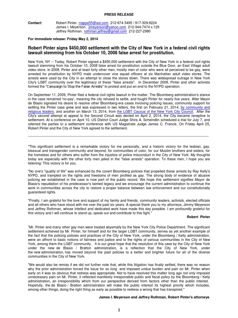 Robert Pinter Signs $450G Settlement With NYC in Federal Civil Rights ...