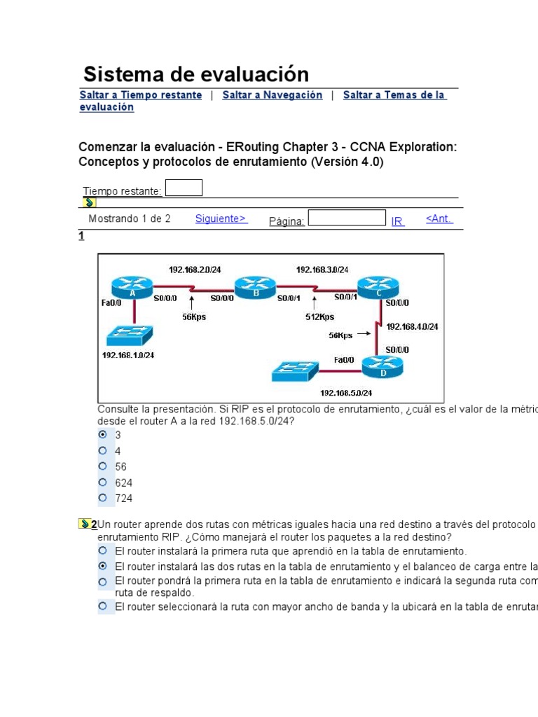 Evaluación de Enrutamiento CCNA | PDF | Enrutador (Computación) | Enrutamiento