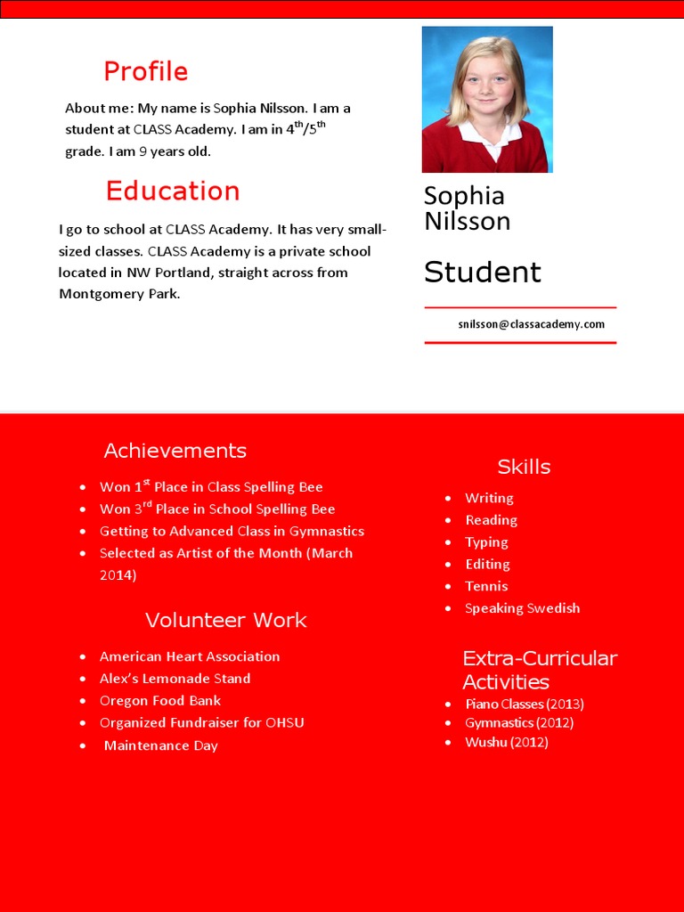 Sophia Nilsson's Student Profile | PDF | Wellness