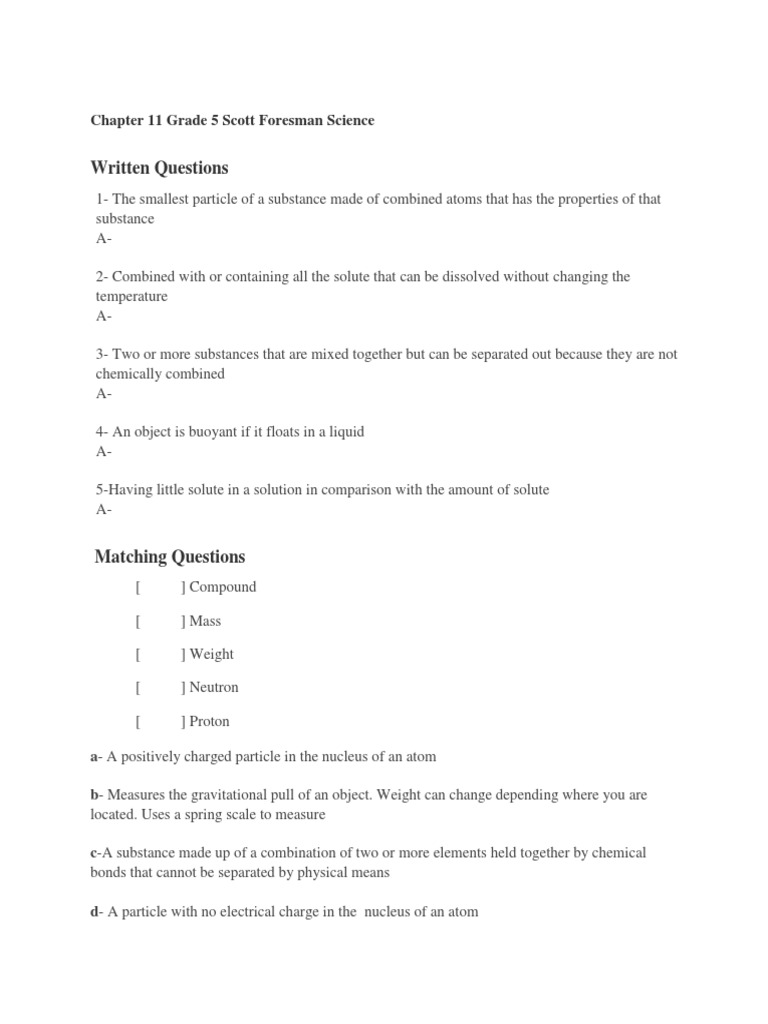 Chapter 11 Grade 5 Scott Foresman Science | PDF | Matter | Chemical ...